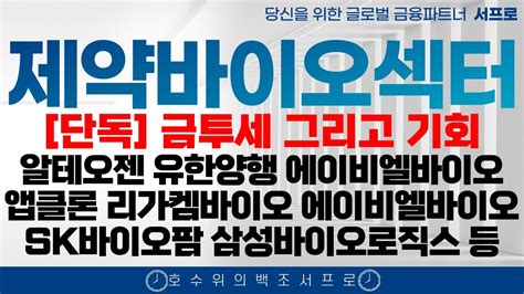 제약바이오 섹터 긴급점검 알테오젠 유한양행 에이비엘바이오퓨쳐켐 리가켐바이오 바이오다인sk바이오팜 삼성바이오로직스 Youtube