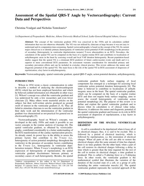 Pdf Assessment Of The Spatial Qrs T Angle By Vectorcardiography