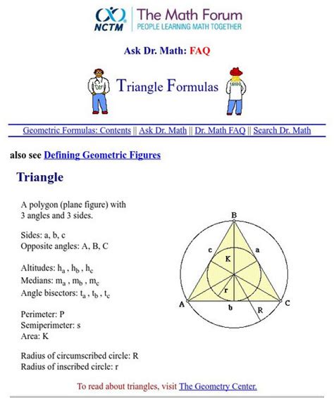 The Math Forum Triangle Formulas Unit Plan For 9th 10th Grade