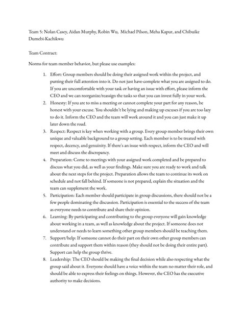 team contract norms rules and responsibilities