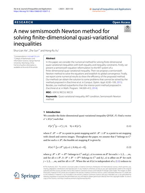 Pdf A New Semismooth Newton Method For Solving Finite Dimensional