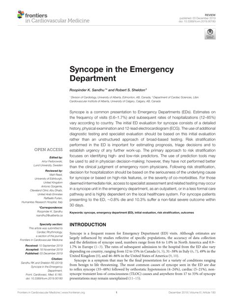 Pdf Syncope In The Emergency Department