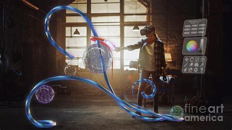 Artist Working On Virtual Sculpture With Augmented Reality Headset By