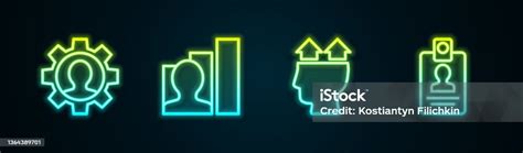 기어 생산적인 인간 사용자 및 식별 배지를 가진 인간을 설정합니다 빛나는 네온 아이콘 벡터 개념에 대한 스톡 벡터 아트 및 기타 이미지 Istock