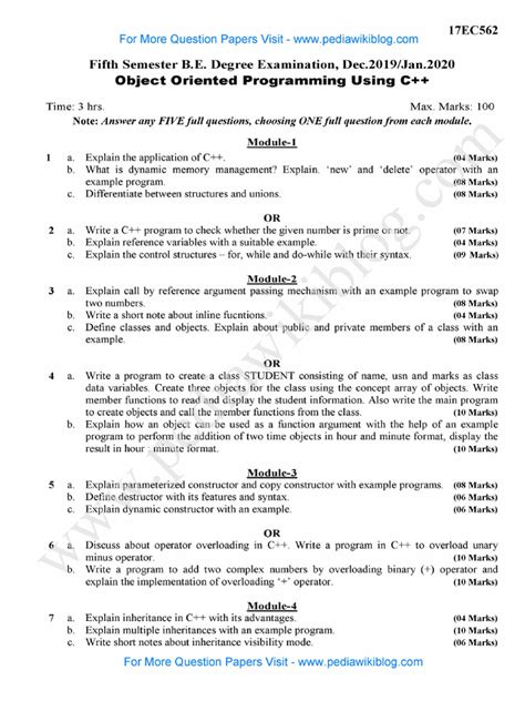 Object Oriented Programming Jan 2020 2017 Scheme Pdf
