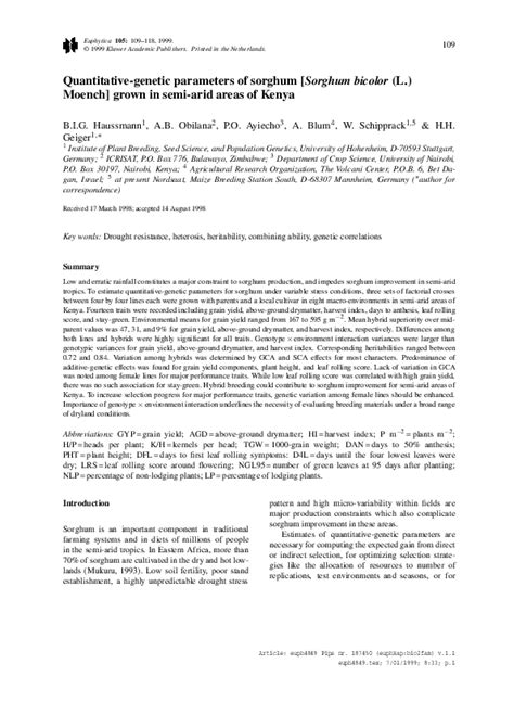 Pdf Quantitative Genetic Parameters Of Sorghum [sorghum Bicolor L Moench] Grown In Semi