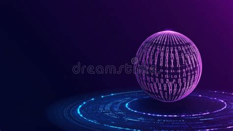 Futuristic Digital Sphere With Binary Code Floating Above A Glowing Data Ring Stock Illustration
