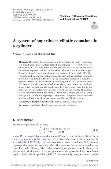 Pdf A System Of Superlinear Elliptic Equations In A Cylinder