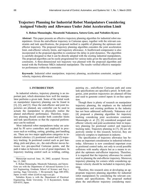 Pdf Trajectory Planning For Industrial Robot Manipulators Considering