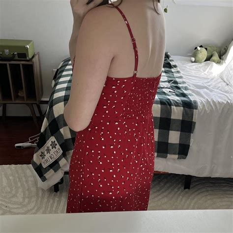 Red With Small White Flowers Sundress Size Medium Depop
