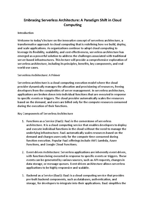 Embracing Serverless Architecture A Paradigm Shift In Cloud Computing Embracing Serverless