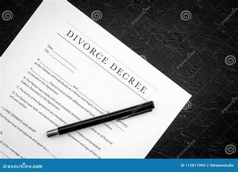 Divorce Decree Document On Black Backgroud Top View Space For Text