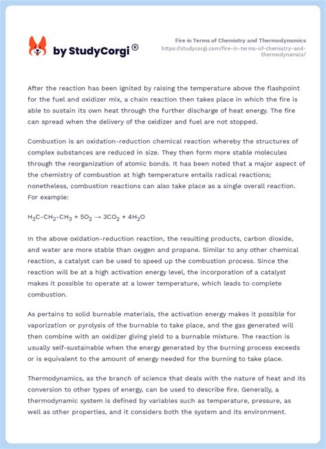 Fire In Terms Of Chemistry And Thermodynamics Free Essay Example