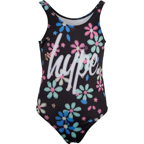 Buy Hype Girls Scribble Flower Script Swimsuit Black
