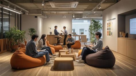 Modern Office Space With Bean Bags And Casual Work Environment