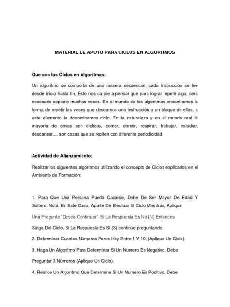 Ejercicios De Apoyo De Ciclos En Algoritmos Pdf Algoritmos