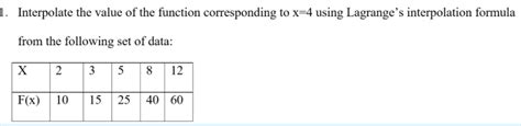 solved 1 interpolate the value of the function