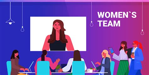 화상 통화 중 리더 우먼과 토론하는 온라인 컨퍼런스 회의 여성 팀을 갖는 사업가 가공의 인물에 대한 스톡 벡터 아트 및 기타 이미지 가공의 인물 가상현실 공동체