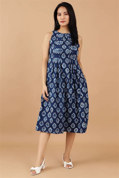 Buy Indophilia Womens Indigo Cotton Blue Dress Online