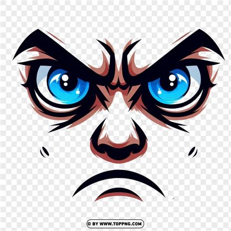 Roblox Avatar Face With Angry Blue Eyes With Furrowed Brows And A Small