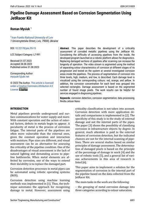 PDF Pipeline Damage Assessment Based On Corrosion Segmentation Using JetRacer Kit