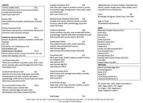 Menu At Treehouse Lounge Pub Bar Balaclava