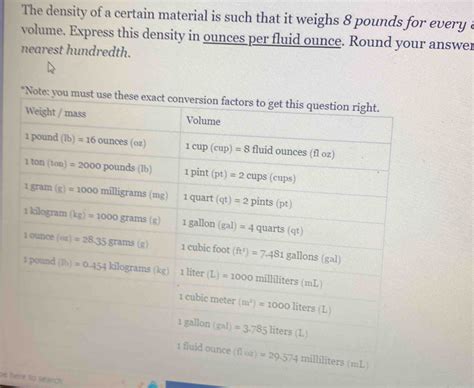 The Density Of A Certain Material Is Such That It Weighs 8 Pounds For