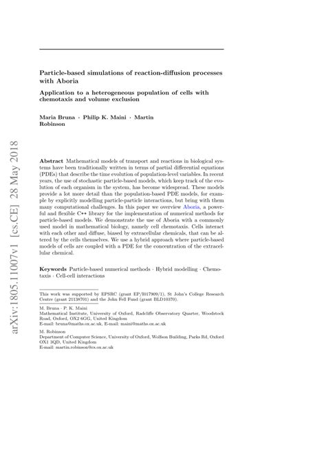 Pdf Particle Based Simulations Of Reaction Diffusion Processes With Aboria
