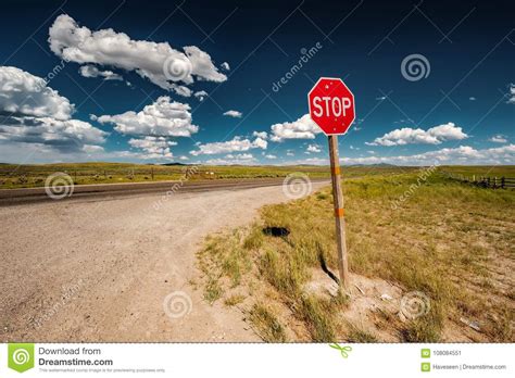 Stop Sign On Empty Highway In Wyoming Stock Image Image Of America Long