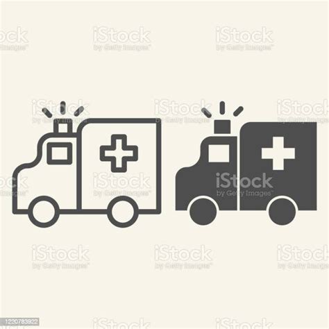 구급차 라인과 솔리드 아이콘입니다 흰색 배경에 병원 자동차 개요 스타일 그림 모바일 개념 및 웹 디자인을위한 구급차 차량 의료 대피 벡터 그래픽 0명에 대한 스톡 벡터 아트