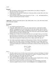 Lab 8 Moment Of Inertia Docx Lab 8 Purpose Become Familiar With How The Moment Of Inertia