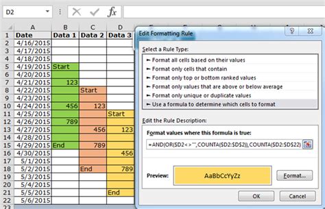 Conditional Format Between First And Last Non Blank Cells
