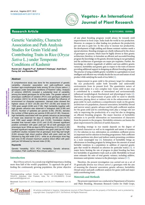 Pdf Genetic Variability Character Association And Path Analysis