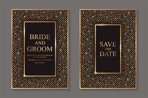 비즈니스 또는 프리젠 테이션 이나 인사말을위한 현대 기하학적 고급 결혼식 초대장 디자인 또는 카드 템플릿의 집합입니다 금 금속에 대한 스톡 벡터 아트 및 기타 이미지