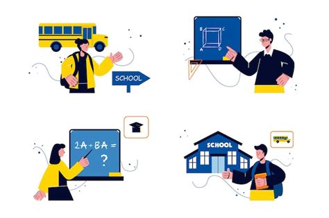 Premium Vector Concept Back To School With People Four Scenes In The