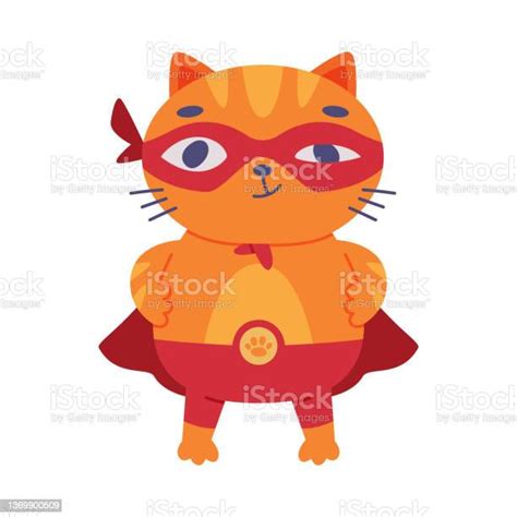 슈퍼 히어로 생강 고양이 착용 빨간 마스크와 케이프 데 전원 벡터 일러스트 0명에 대한 스톡 벡터 아트 및 기타 이미지 0명 고양잇과 귀여운 Istock