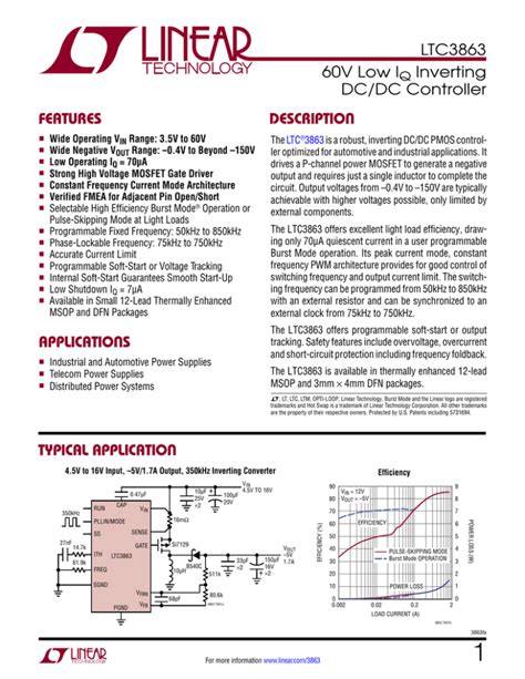 Ltc3863 60v Low Iq Inverting Dc Dc Controller