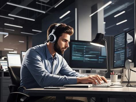 Premium Ai Image Office Portrait Of Smiling It Programmer Wearing