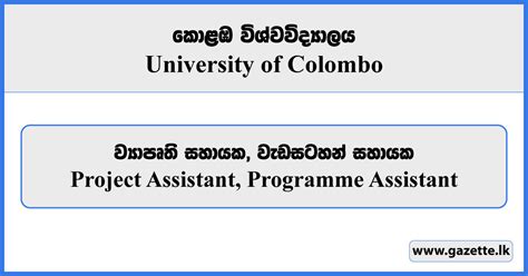 Project Assistant Programme Assistant University Of Colombo