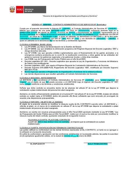 Modelo De Adenda Cas Indeterminado Ley 31538 2 Pdf