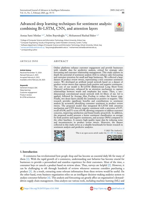Pdf Advanced Deep Learning Techniques For Sentiment Analysis Combining Bi Lstm Cnn And