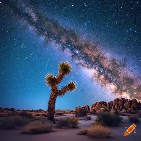A Stunning Joshua Tree Under The Starry Night Sky
