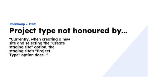 Project Type Not Honoured By Staging Site Ploi Roadmap