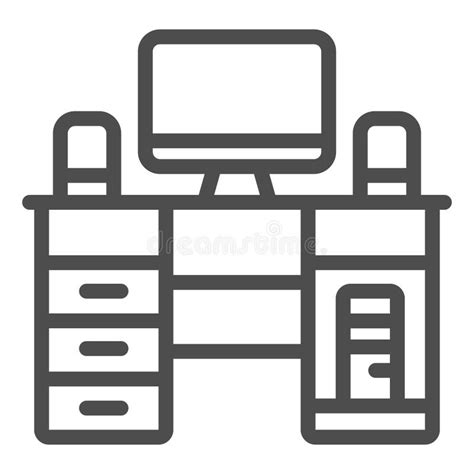 Computer Desk With System Unit And Monitor Line Icon House And Interior Concept Vector