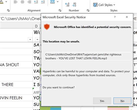 is there a way to turn off the link warning in excel microsoft