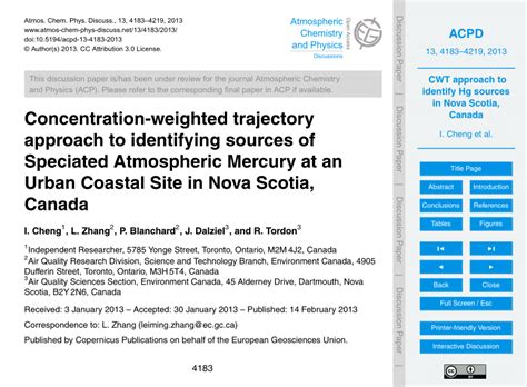 Pdf Concentration Weighted Trajectory Approach To Identifying Sources Of Speciated Atmospheric