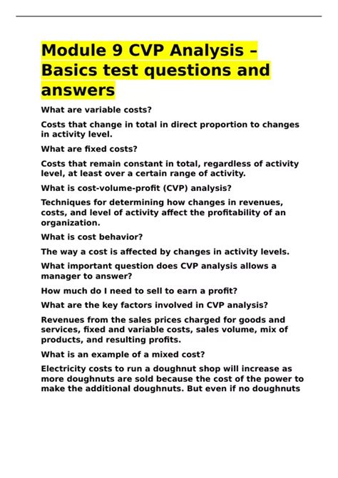 Module 9 Cvp Analysis Basics Test Questions And Answers Cvp