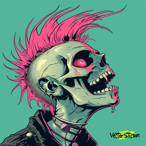 Vector Sticker — Skull With Pink Mohawk Ii