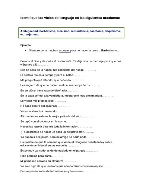 Vicios De Lenguaje Prã Ctica Pdf