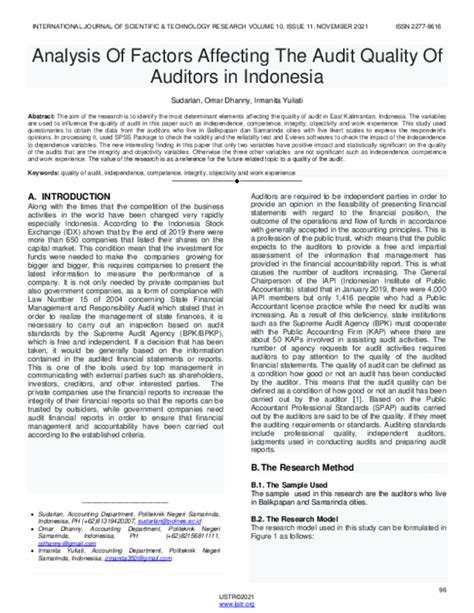 Pdf Analysis Of Factors Affecting The Audit Quality Of Auditors In Indonesia